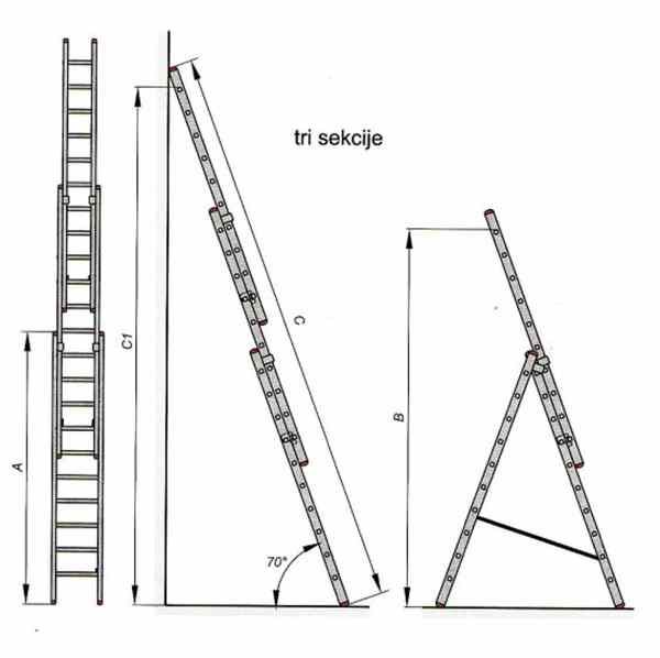 Merdevine aluminijumske profesionalne 3x11 3,39/8,18 m MAXMARA BiH - atest